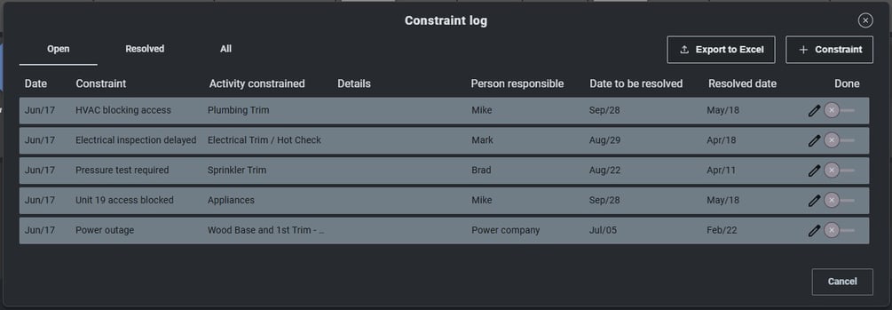Constraint log