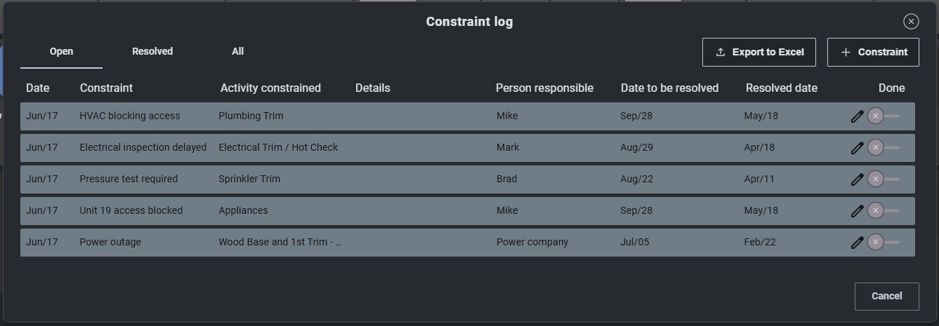 Constraint log