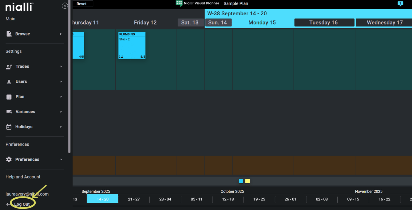 Logging out of Visual Planner